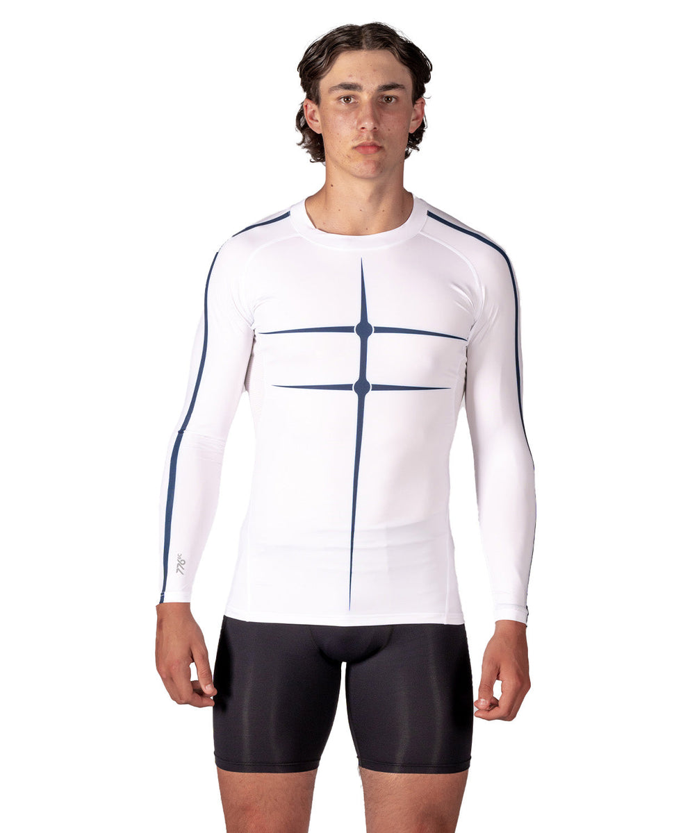 Men's Motion Pro LS Base Layer - White/Navy – 776BC International